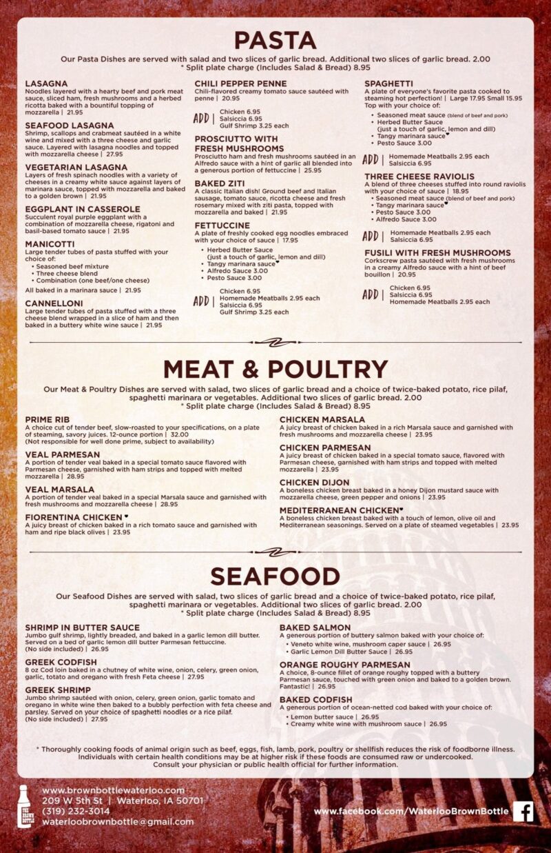 Main Menu - The Brown Bottle in Downtown Waterloo